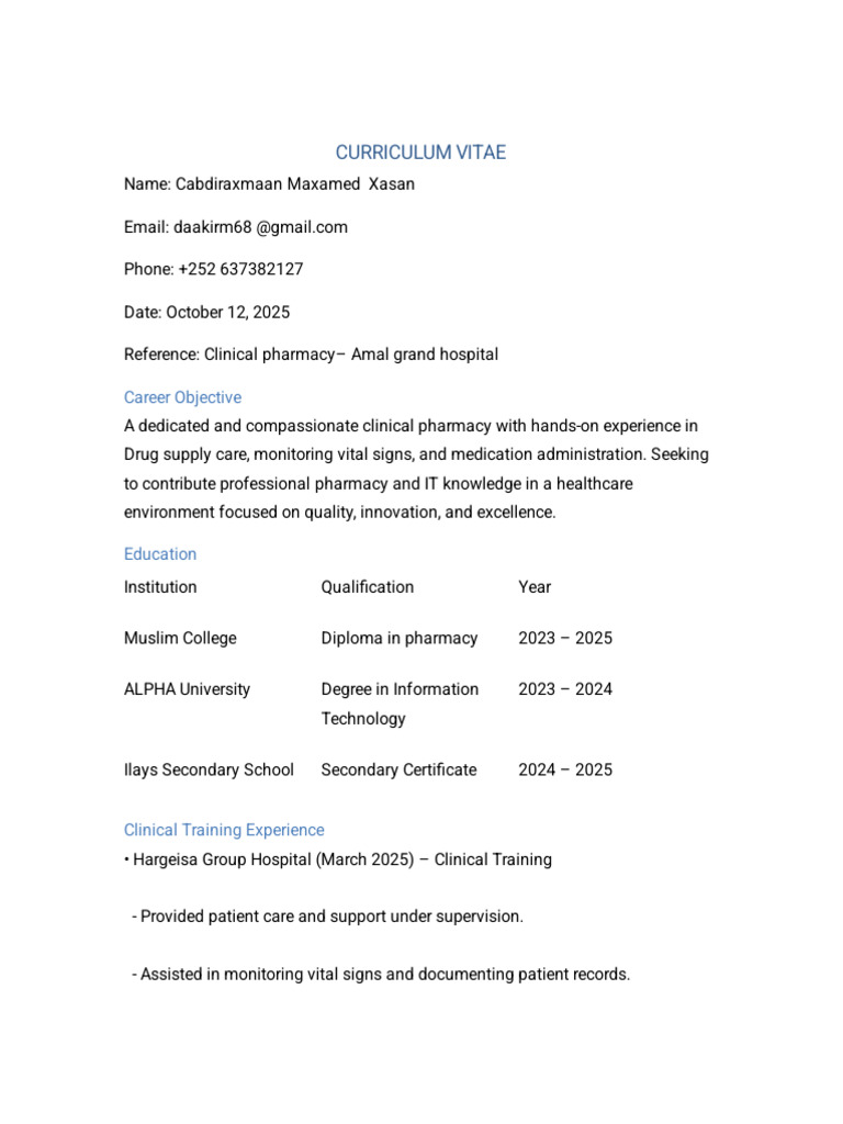 Clraxman Maxamed - Xasan TimesNewRoman Final | PDF | Pharmacy | Health Care