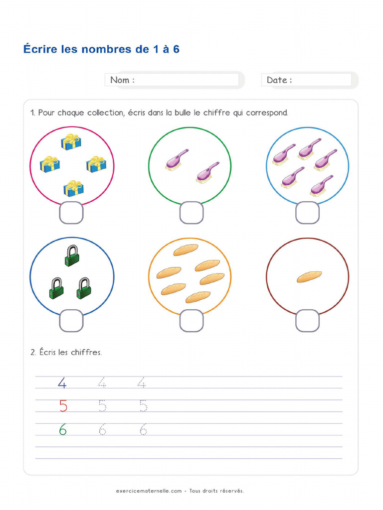 7 Apprendre A Compter Ecrire Les Chiffres de 1 A 6 | PDF