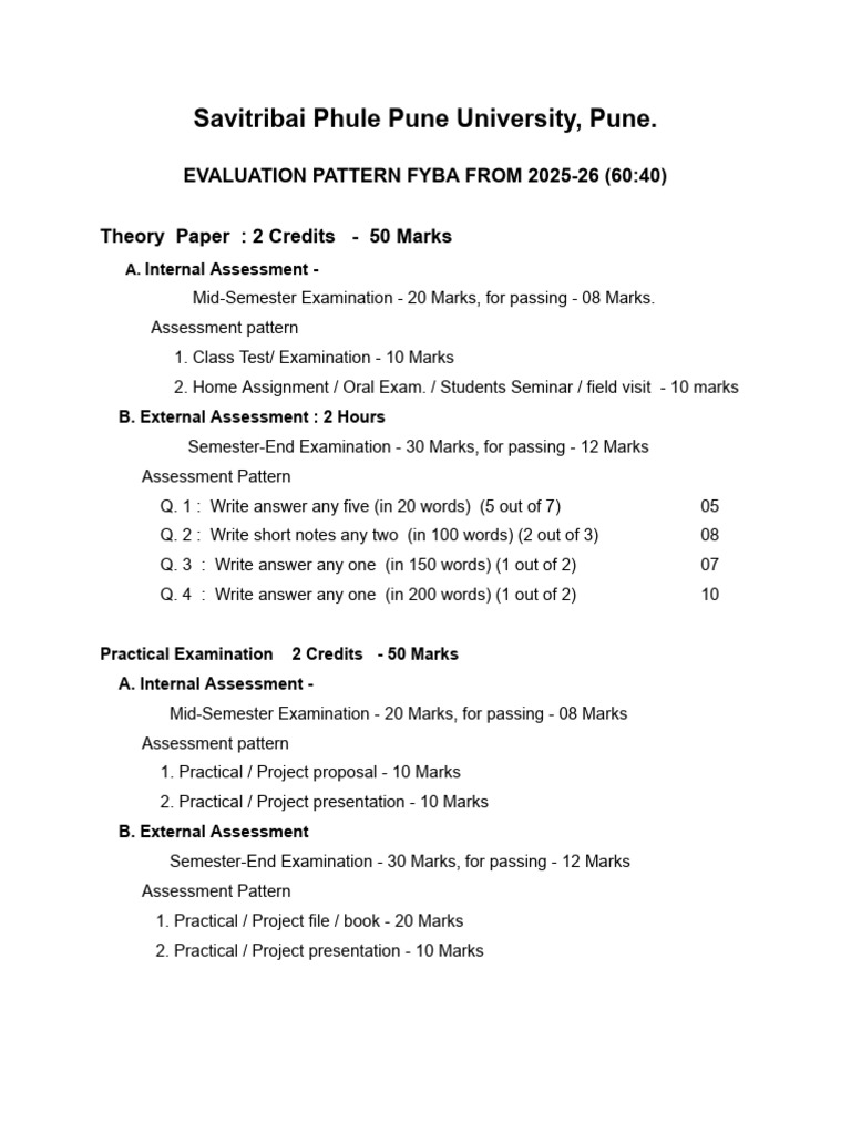 Fyba Evaluation Pattern - 60-40 From 2025-26 | PDF