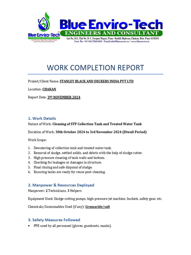 STP Work Completion Report SBD | PDF