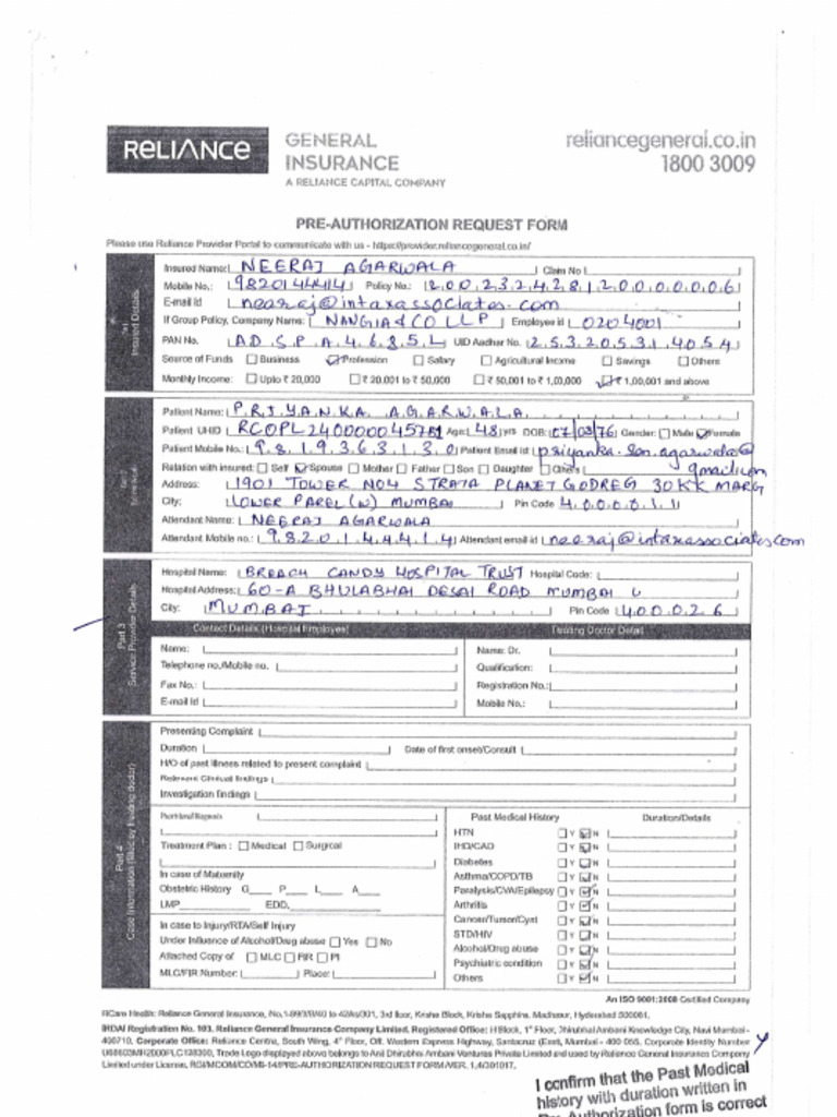 01.pre Authorisation Request Form | PDF