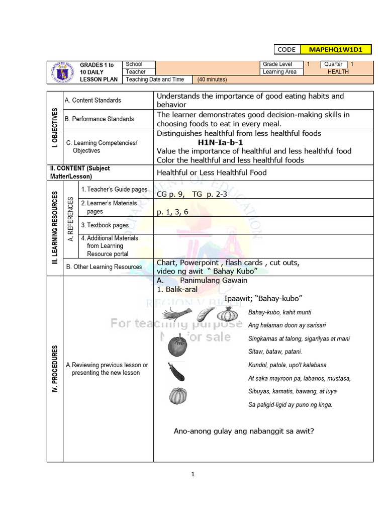 HEALTH Grade 1 | PDF