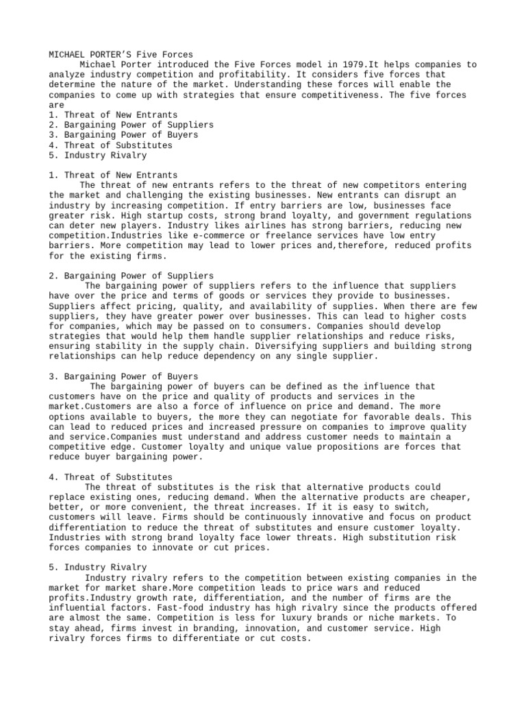 Michael Porter's Five Forces Model | PDF | Private Sector | Market ...