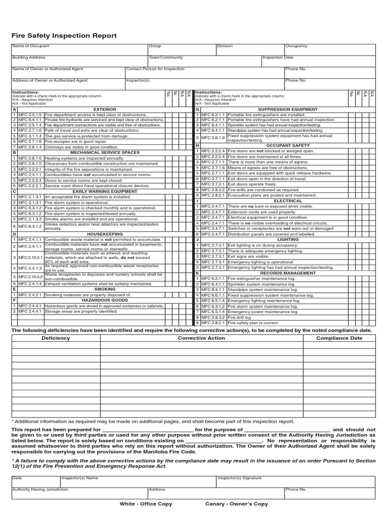 Fire Safety Inspection Report | PDF | Fire Safety | Fires