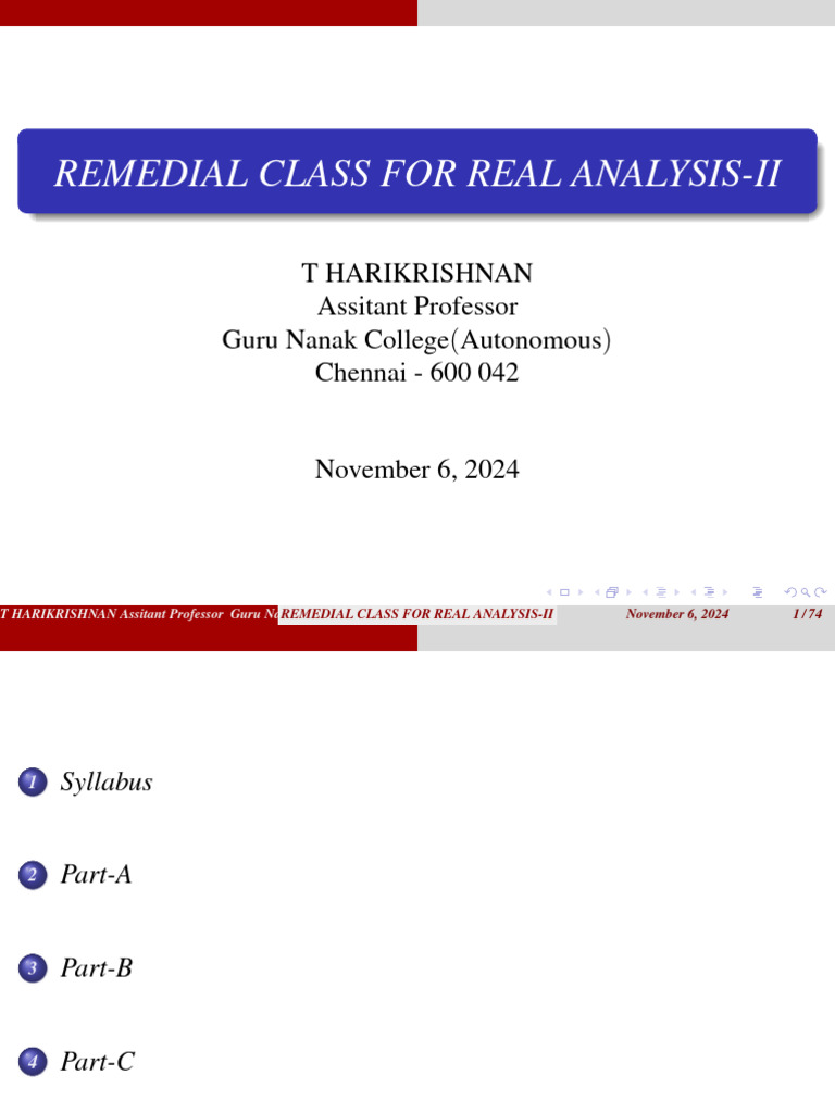 Remedial Class: Real Analysis II Syllabus | PDF | Fourier Series | Integral
