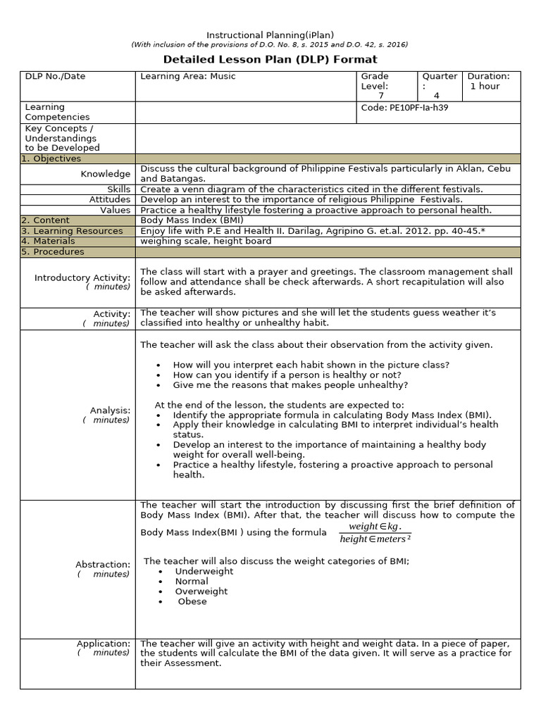 BMI Lesson Plan Final | PDF | Body Mass Index | Learning
