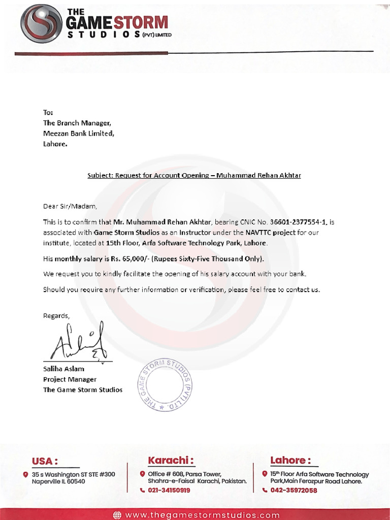 Account Opening Letter | PDF