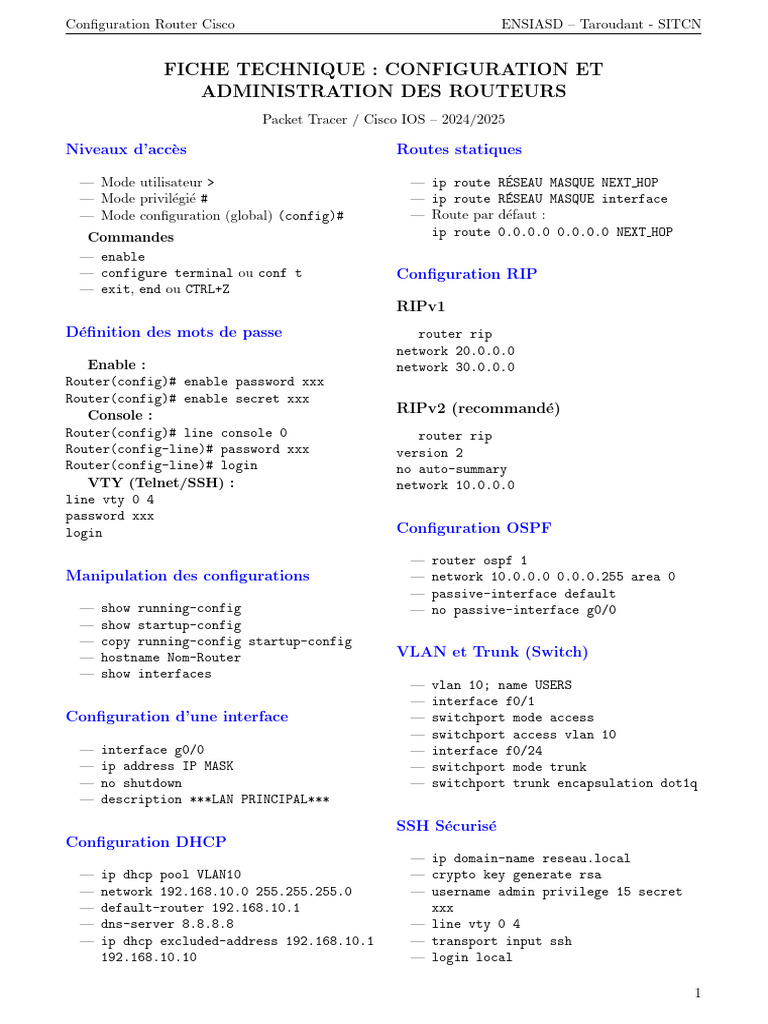 Command Config Routeurs v1 | PDF | Router (Computing) | Ip Address