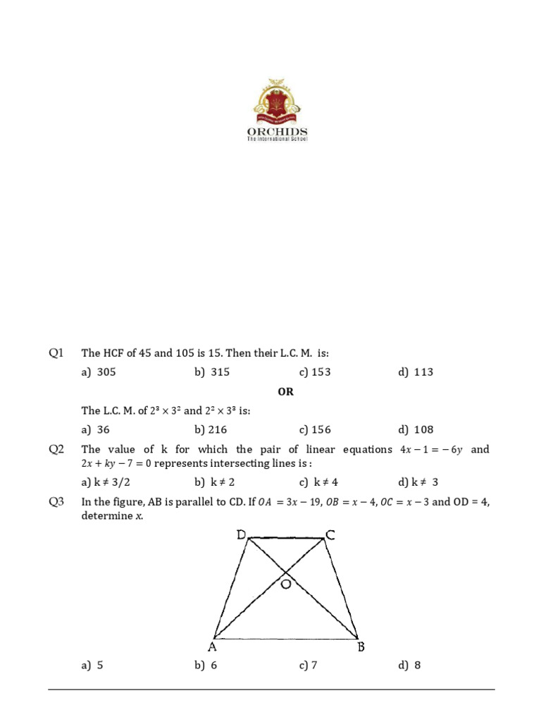 Class X Mathematics Sample Paper | PDF | Polynomial | Mathematics