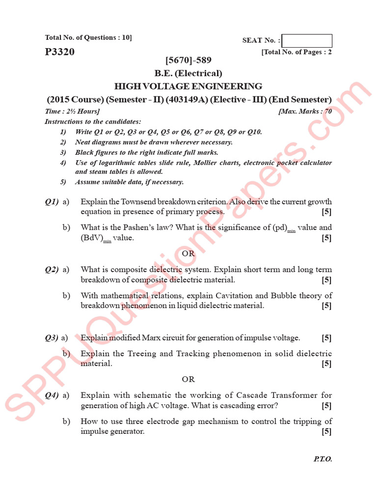 Be Electrical Engineering Semester 8 2019 November Elective III High ...