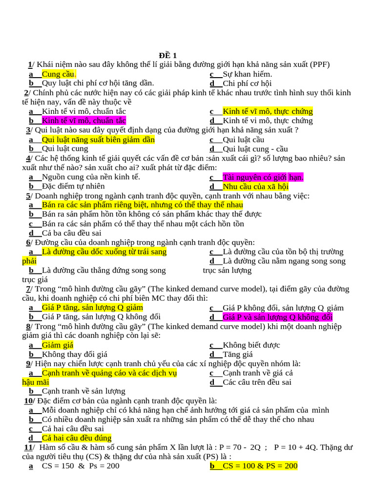 Bo de Thi Trac Nghiem KTH Vi Mo Co Dap An | PDF