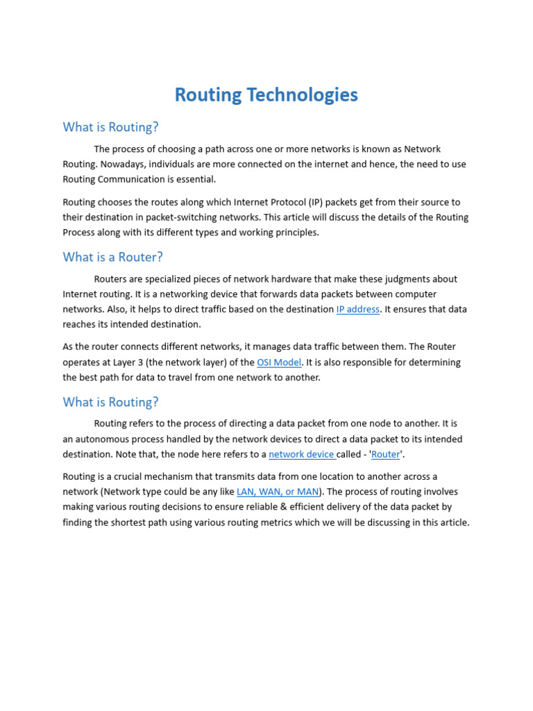Routing Technologies | PDF | Routing | Computer Network