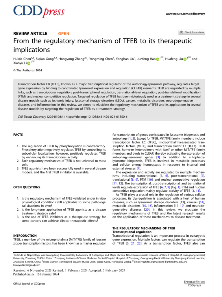 TFEB Regulation and Therapeutic Implications | PDF | Gene Expression ...
