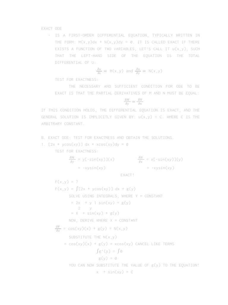EXACT ODE (1) | PDF | Ordinary Differential Equation | Equations