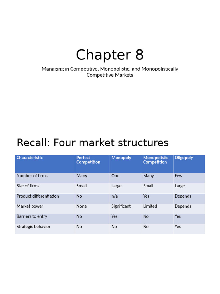 8 - Managing in Competitive, Monopolistic, and Monopolistically ...