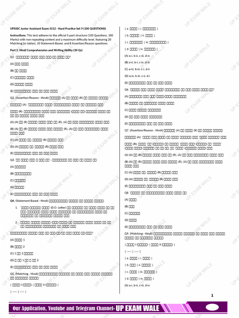 UPSSSC Junior Assistant Exam SET-7 | PDF