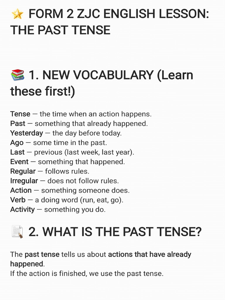 Form 2 English Language Past Tense | PDF