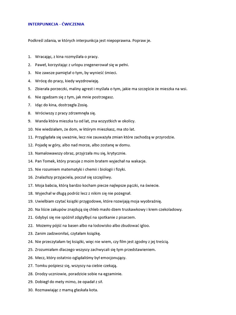 INTERPUNKCJA_cwiczenia | PDF