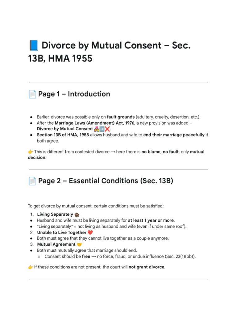 Divorce by Mutual Consent - Sec. 13B, HMA 19... | PDF | Divorce ...