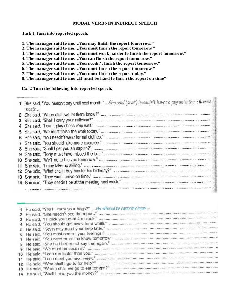 Modal Verbs in Rep. Speech - Exercises | PDF