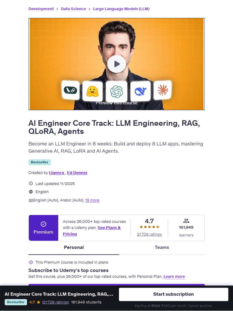 AI Engineer Core Track - LLM Engineering, RAG, QLoRA, Agents - Udemy | PDF | Machine Learning ...