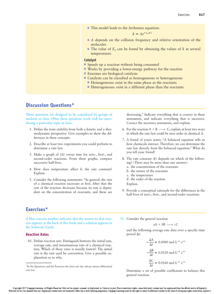 Chemical Kinetics Discussion Questions | PDF | Reaction Rate | Unit ...