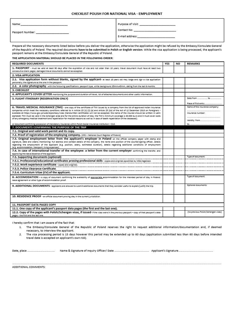 Checklist | PDF | Travel Visa | Passport