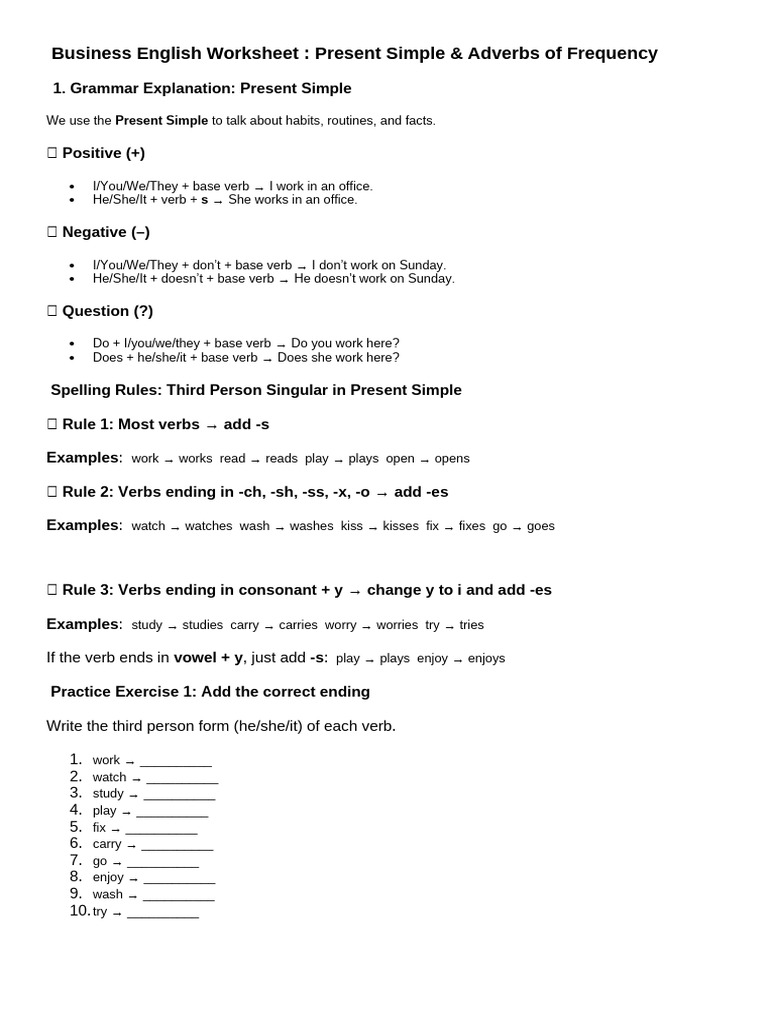 Present Simple Worksheet | PDF | Verb | Language Families