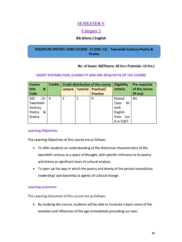 English Hons. Sem V DSC | PDF