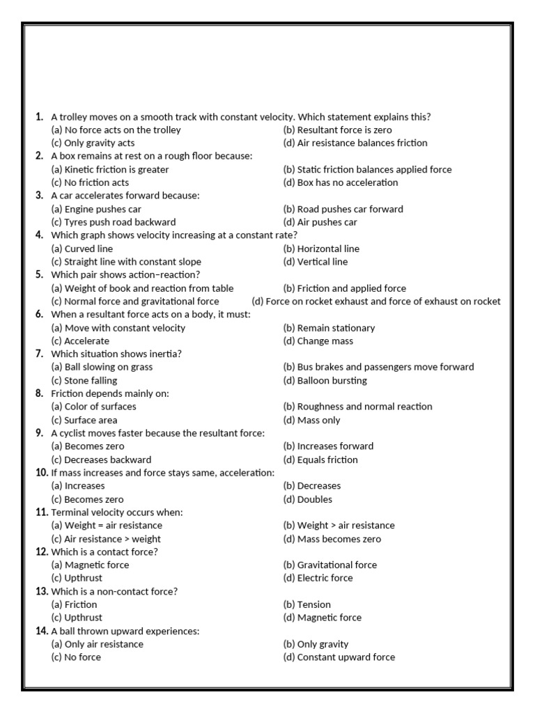 IGCSE Assesment Motion & Forces | PDF | Force | Weight