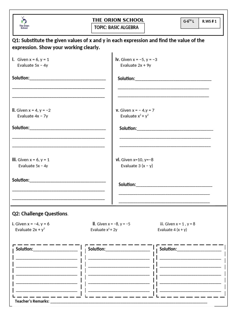 Ex 6A Revision WS Grade 6 Lily | PDF