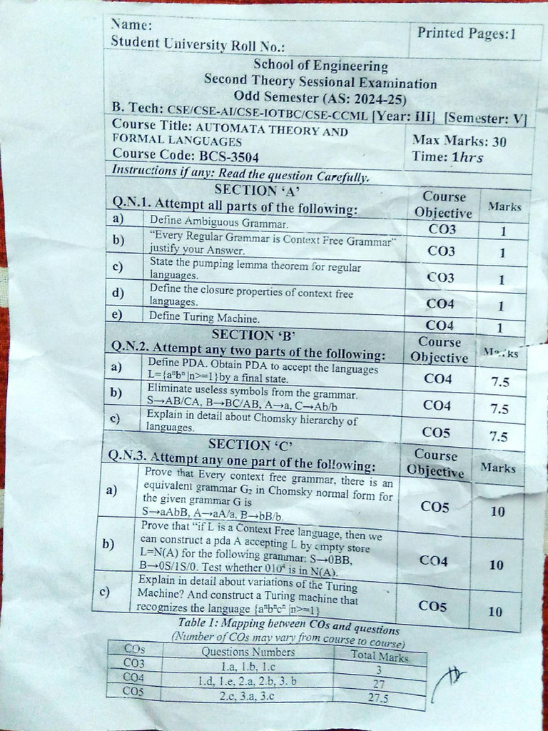 Automata Theory and Formal Languages - 2024 - Sessional 2 | PDF