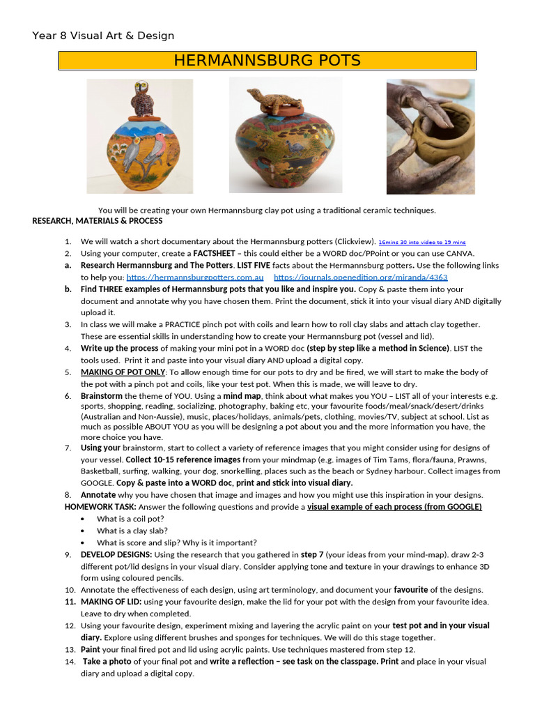 Year 8 Hermannsburg Pot Project Guide | PDF | Pottery
