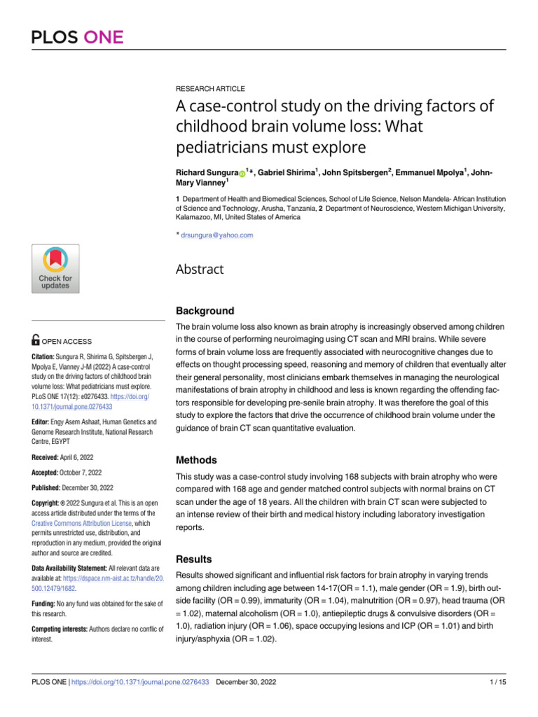A Case-Control Study On The Driving Factors of Childhood Brain Volume ...