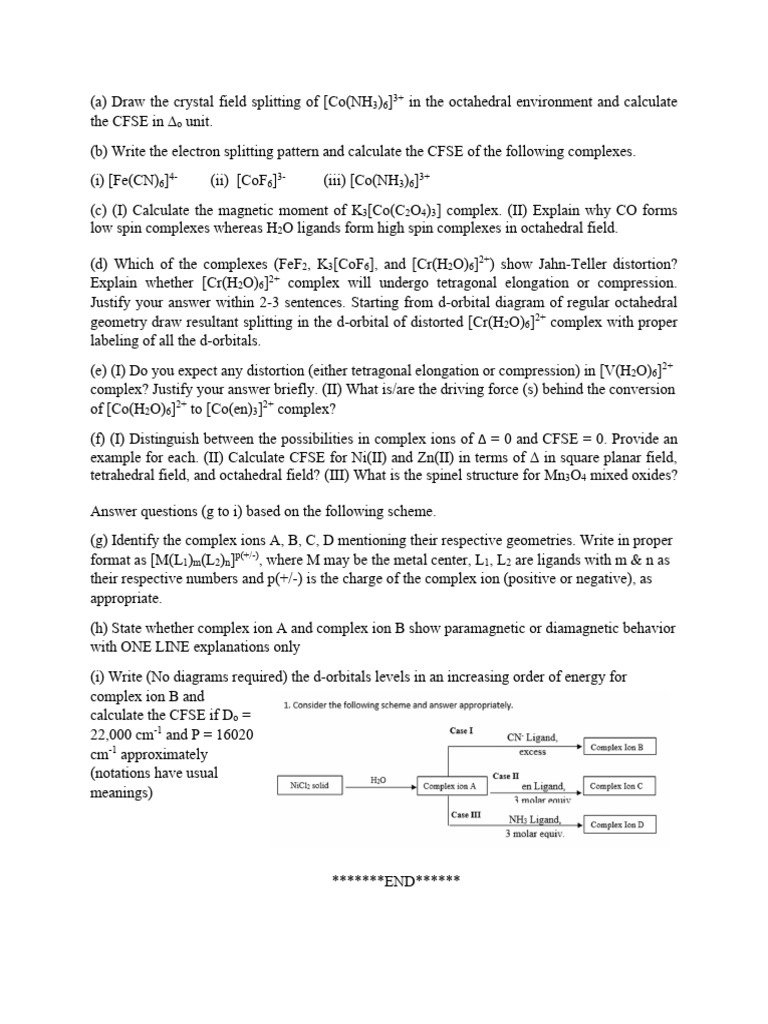 Practice Questions on Inorganic Potion@FOC | PDF