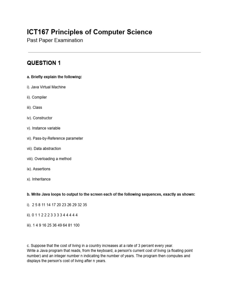 Ict 167 Past Paper Exam | PDF | Cost Of Living | Constructor (Object ...