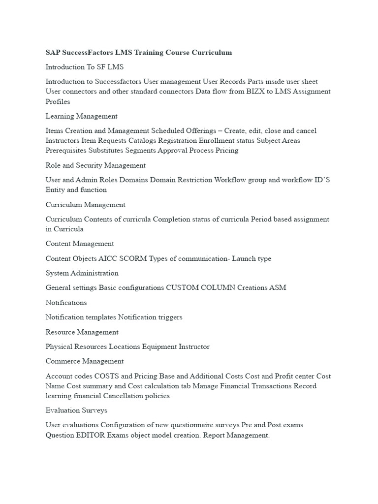 SAP SuccessFactors LMS Course Overview | PDF