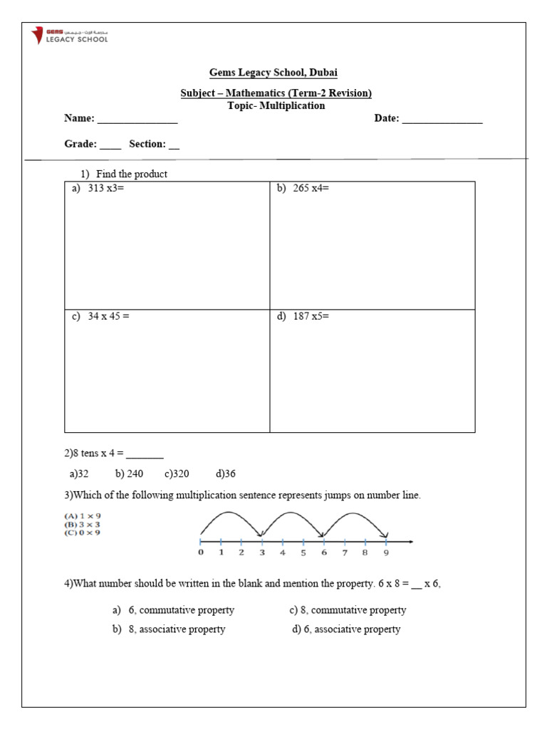 Math Term-2 Revision Multiplication | PDF