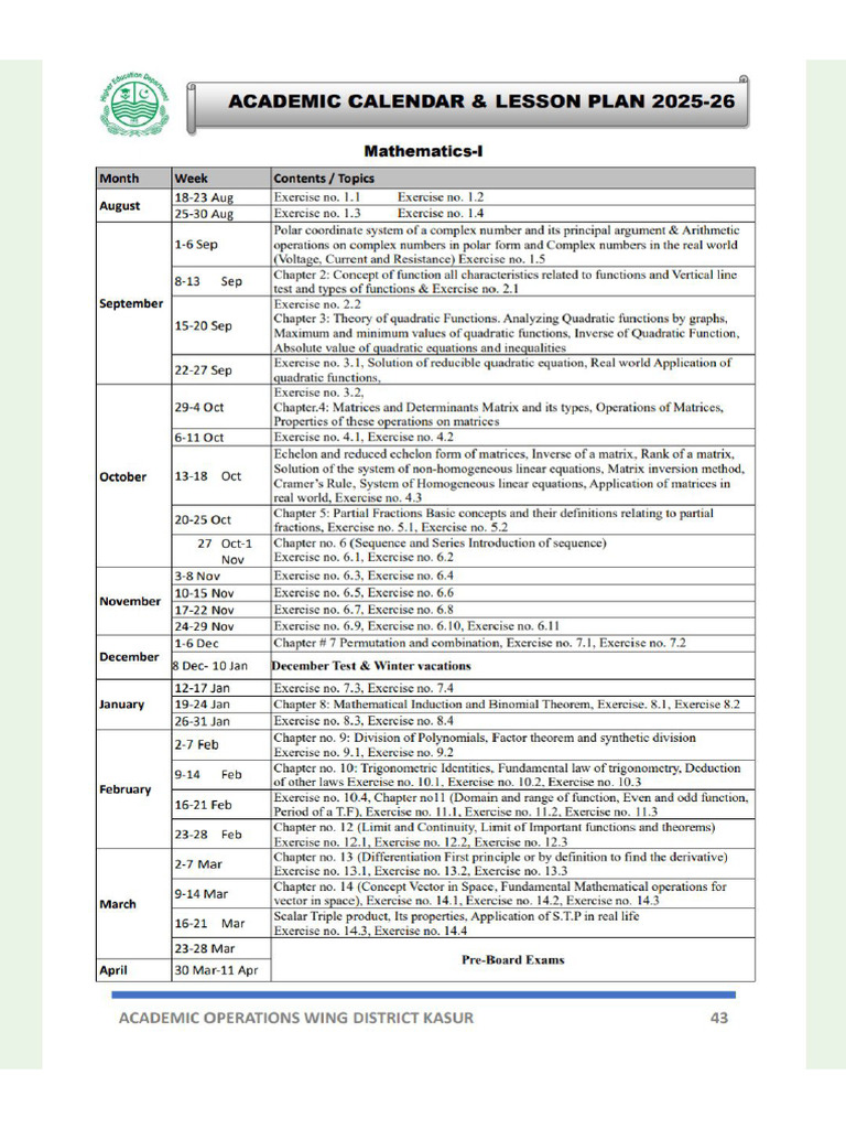 2025 - (Mathematics) Inter - 1st & 2nd Year Lesson Plan & Syllabus by ...
