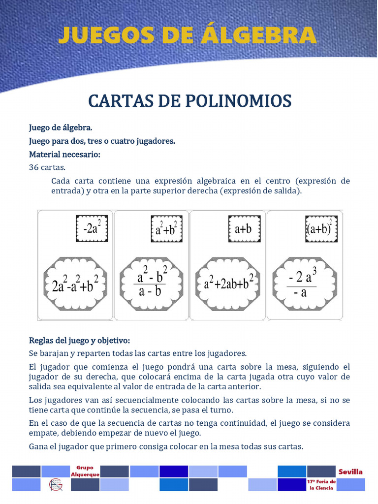 Juego de cartas de polinomios para aprender álgebra | PDF
