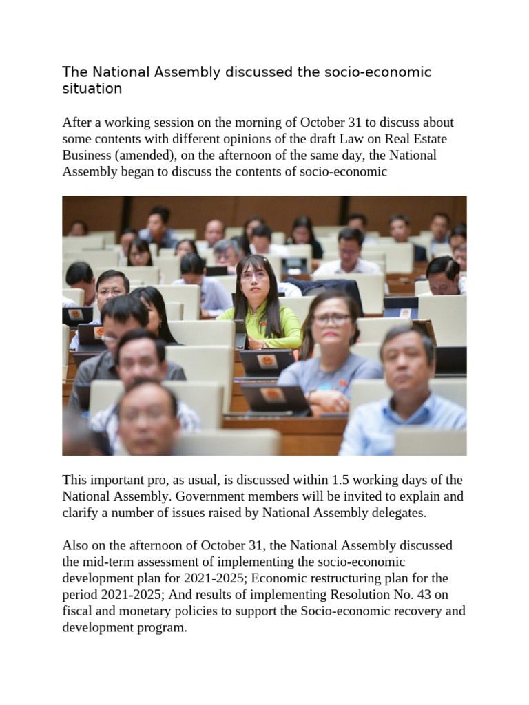 National Assembly Discusses Socio-Economic Plans | PDF | Economic ...