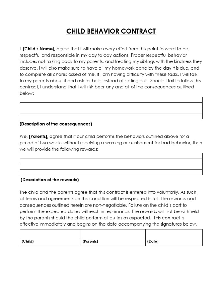 Child Behavior Contract | PDF