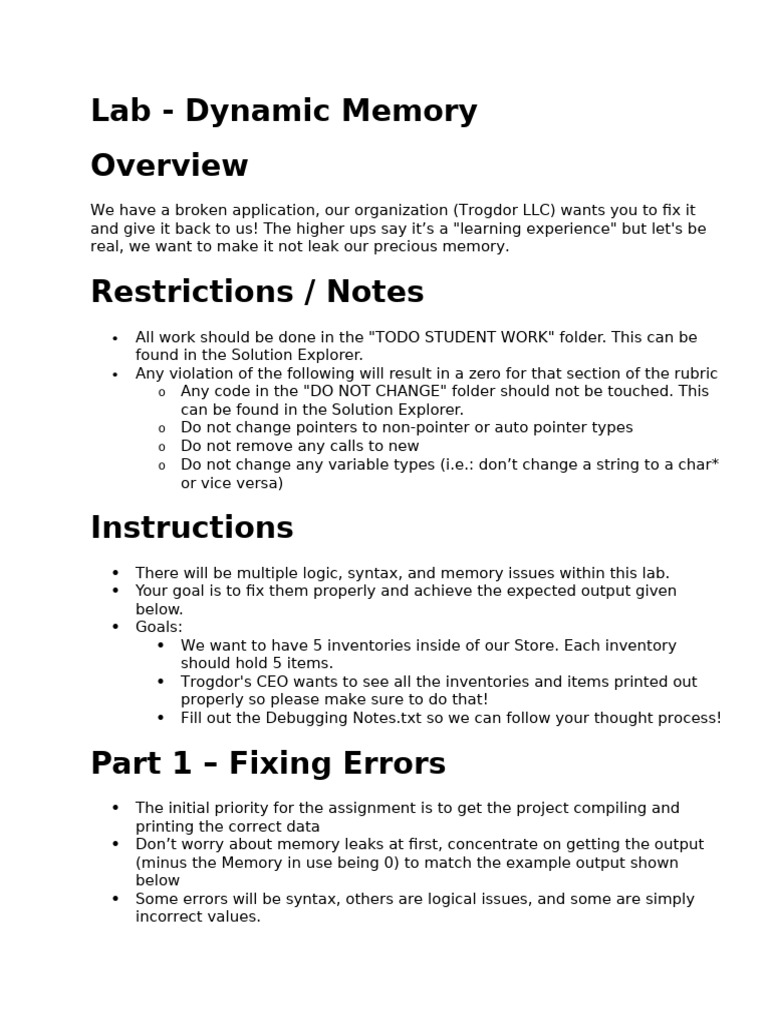 Fix Dynamic Memory in C++ Lab | PDF | Pointer (Computer Programming ...