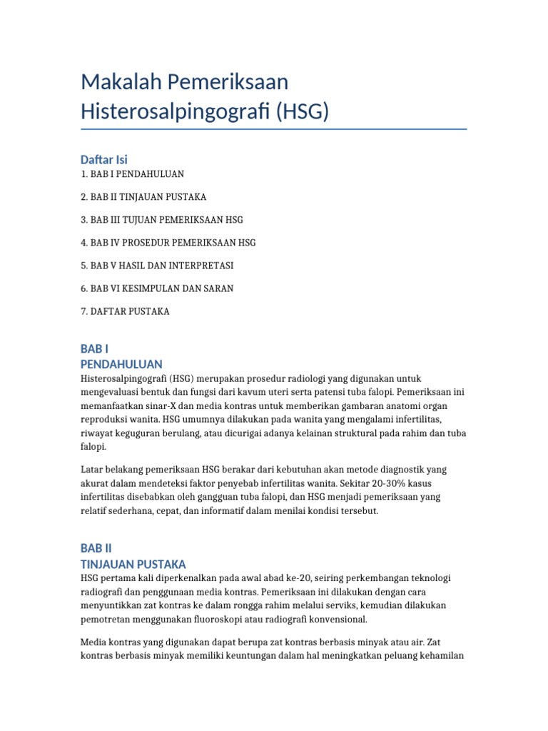 Pemeriksaan Histerosalpingografi (HSG) | PDF