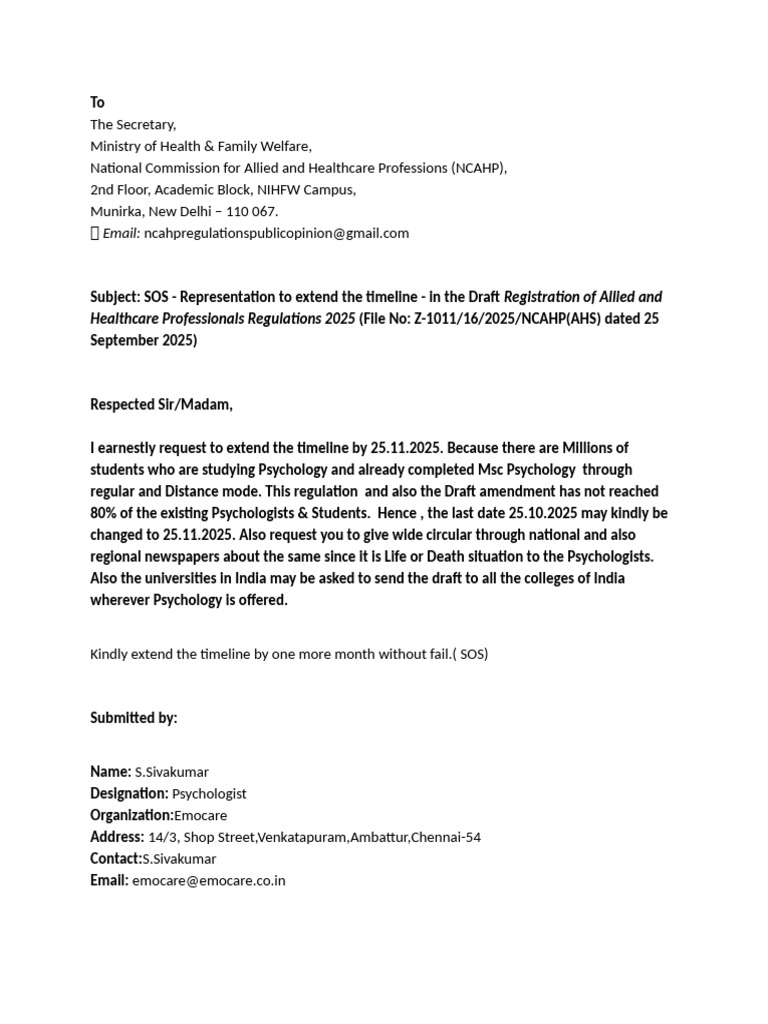 Letter To Save Psychology Field-Extend The Date | PDF