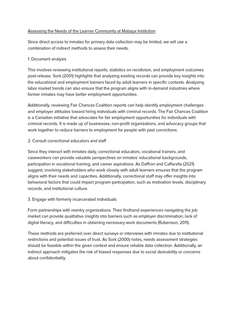 Assessing Needs of Matsqui | PDF | Employment