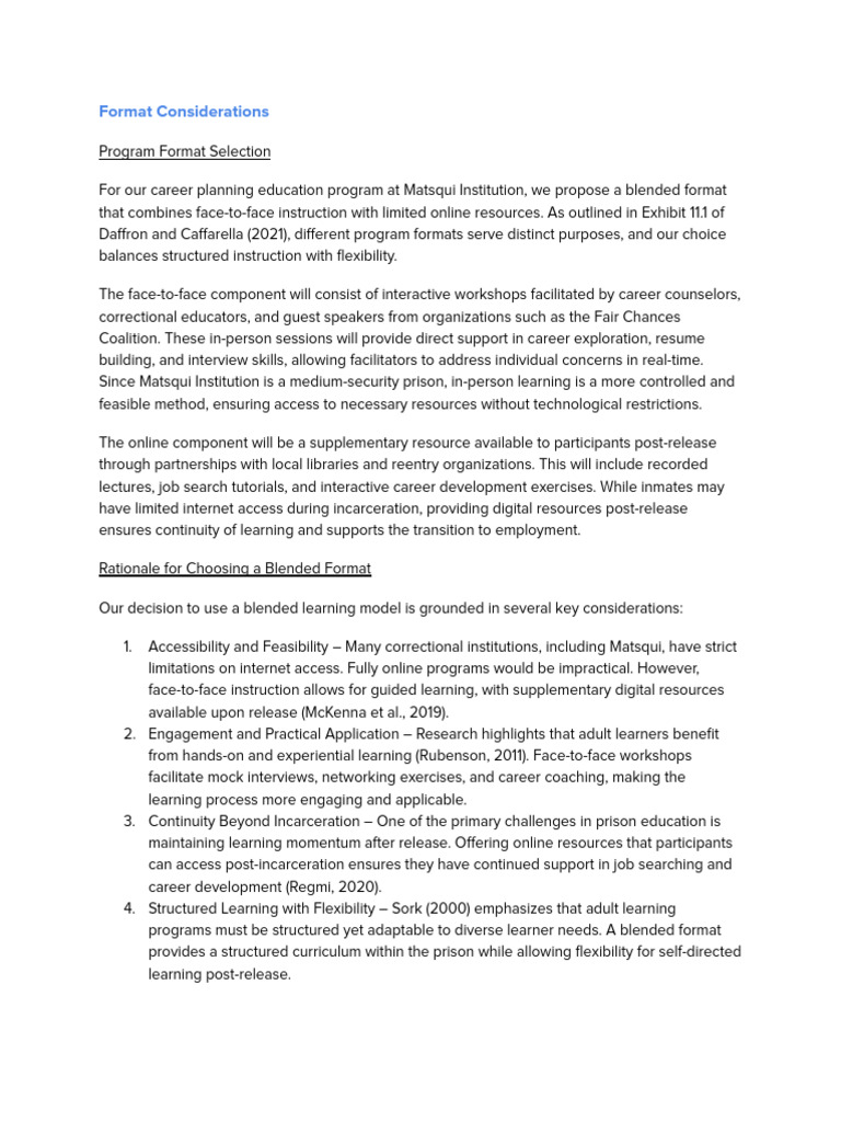 Format Selection For Matsqui | PDF | Learning | Prison