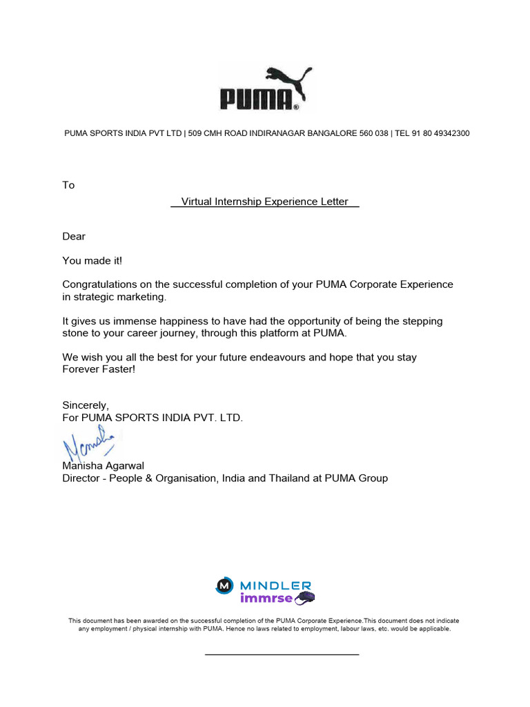 Virtual Internship Puma Certificate | PDF