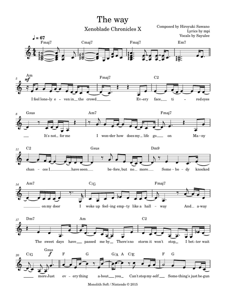 Xenoblade Chronicles X Song Sheet | PDF