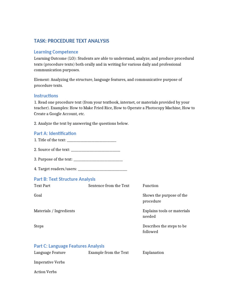 Procedure Text Analysis Guide | PDF | Critical Thinking | Cognitive Science
